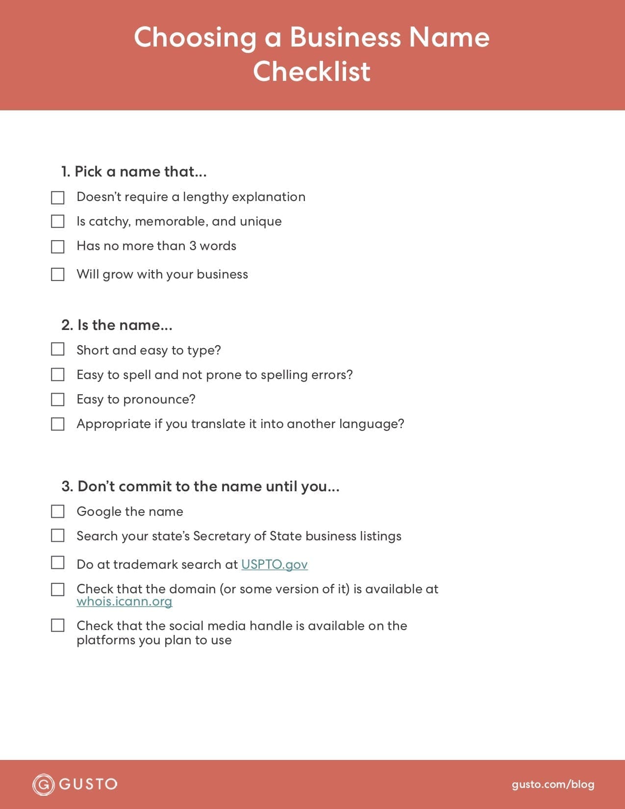 This Checklist Will Stop You From Choosing a Terrible Business Name | Gusto